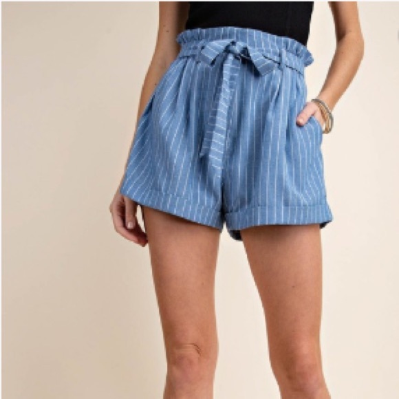 Kori | Shorts | Nwt Blue And White Stripe High Waist Paper Bag Shorts ...